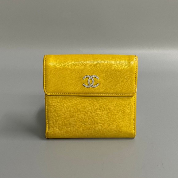 CHANEL | Bags | Chanel Caviar Skin Leather W Bifold Wallet Compact ...